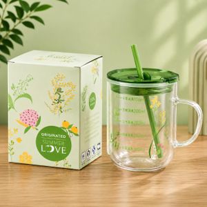 Generic Tasse en verre à double paroi avec couvercle et