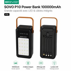 Article SOVO P10 Power Bank 100000mAh Avec 4 Câbles