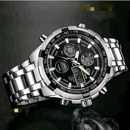 Quamer Montre Homme Haut De Gamme Argenté Fond Noir - Prix pas cher ...