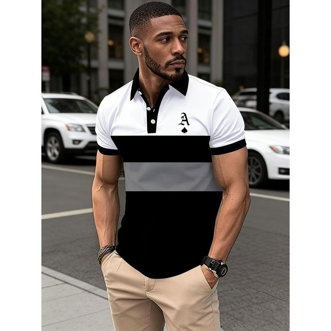 Gadtom Men's 3D Digital Print Color Block Polo Shirt