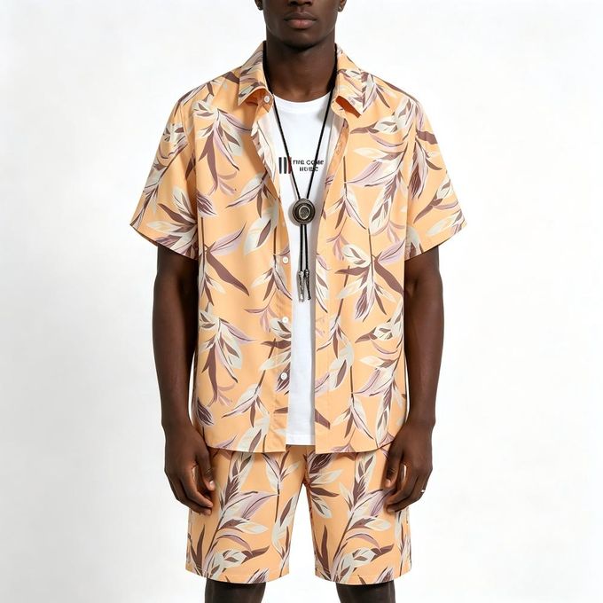 Fashion Costume hawaïen à manches courtes pour homme-jaune