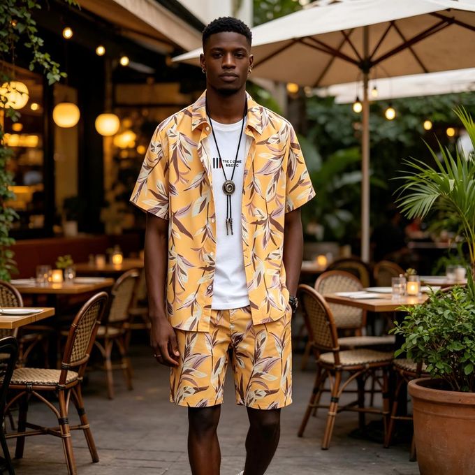 Fashion Costume hawaïen à manches courtes pour homme-jaune