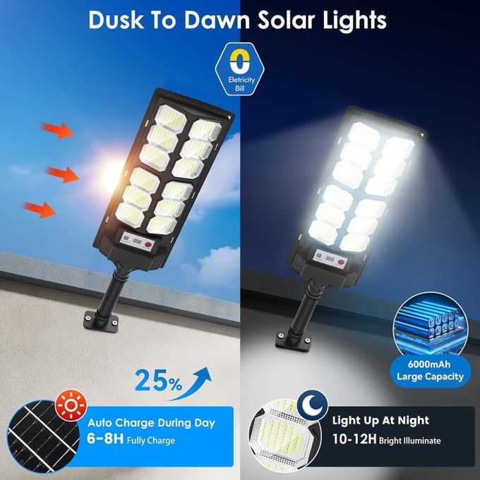 Flushrenic Lampe Solaire de Rue 5000W LED Étanche