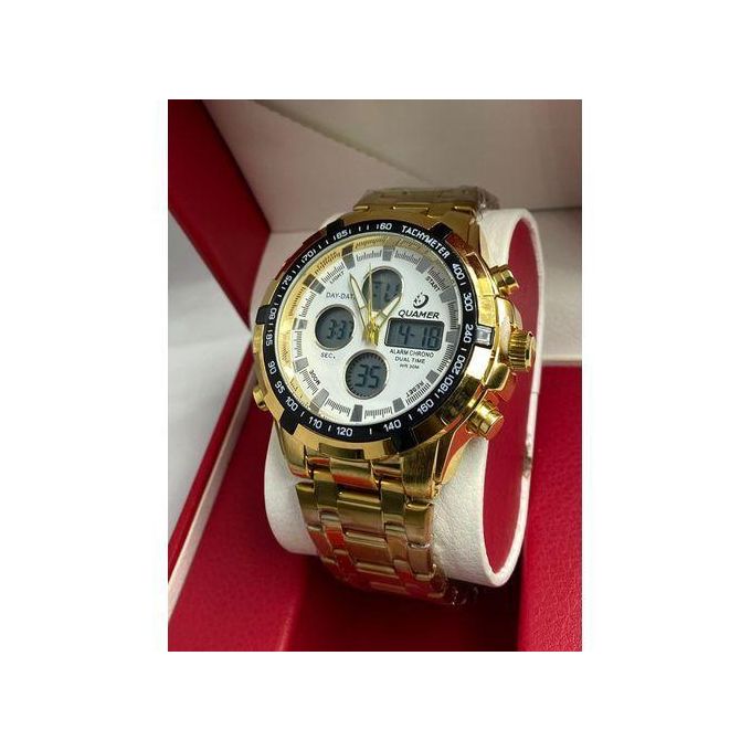 Quamer Montre de Luxe pour Homme - Etanche à l'eau - Or
